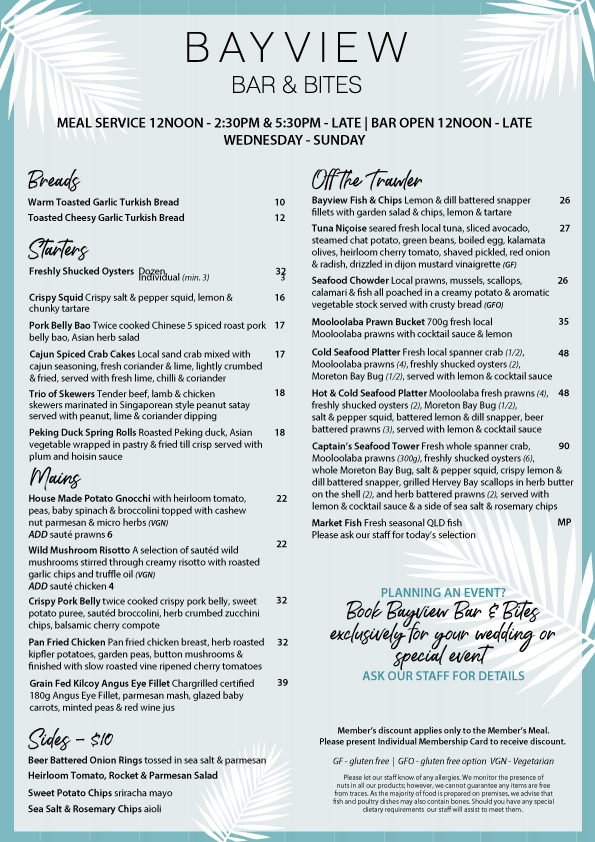 Bayview Bar & Bites | The Surf Club Mooloolaba