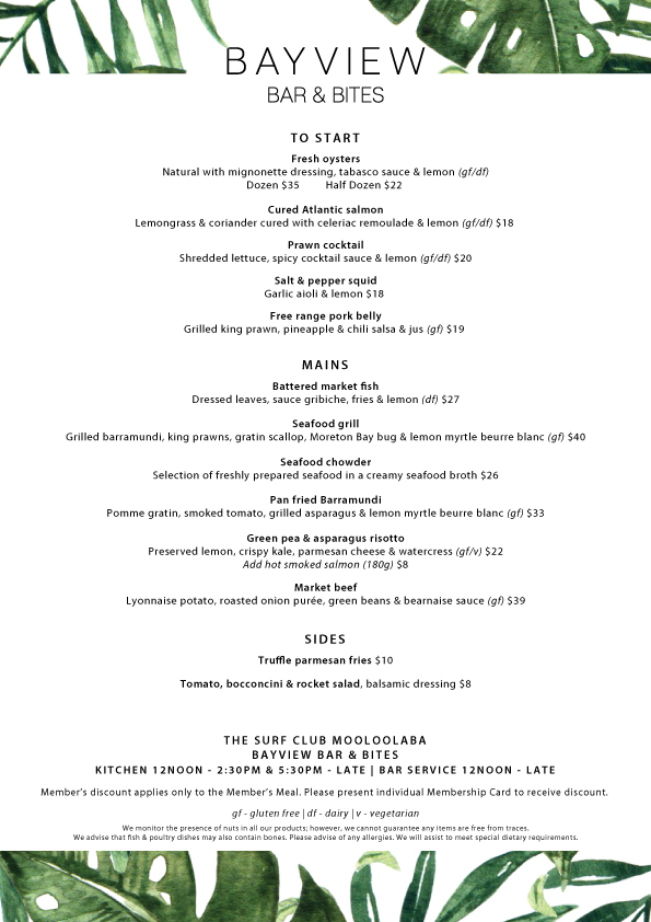 Bayview Bar & Bites | The Surf Club Mooloolaba