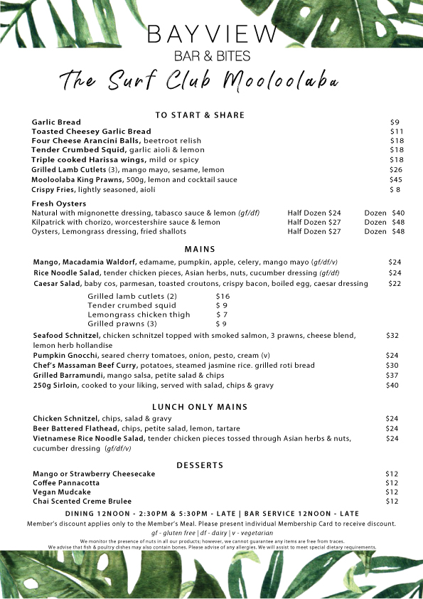 Bayview Bar & Bites | The Surf Club Mooloolaba